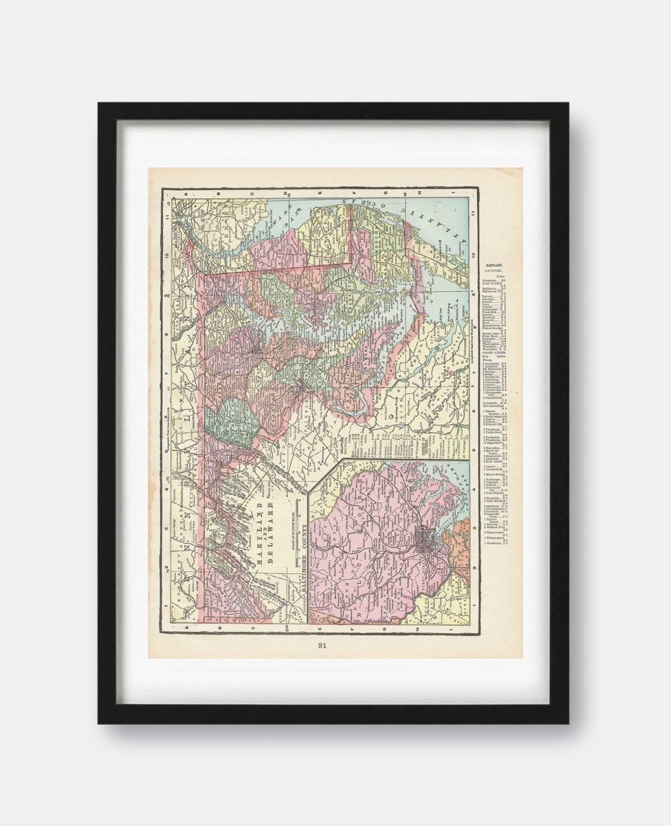 Maryland and Delaware 1899 Atlas Map Print - The Curious Desk